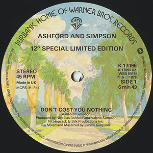 Ashford & Simpson / Don't Cost You Nothing/Let Love Use Me (12inch) / Warner Bros 1977 USオリジナル盤 ...