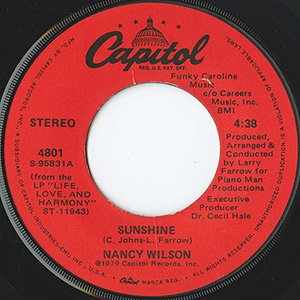 Nancy Wilson / Sunshine/This Is Our Song(7inch) / Capitol 1979 USオリジナル盤 ...