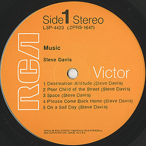 Steve Davis / Music(LP) / RCA 1970 USオリジナル盤 EX-/EX- | Groovenut Records ...