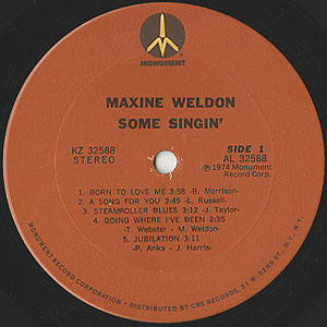 Maxine Weldon / Some Singin'(LP) / Monument 1974 USオリジナル盤 EX-/VG+ ...